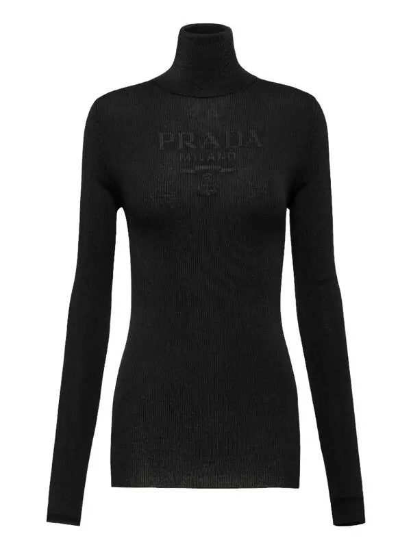 Prada Superfine Wool Ribbed Turtleneck Sweater - Black