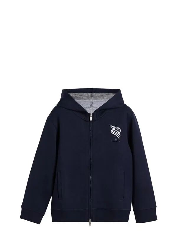 Brunello Cucinelli Double-cloth Full Zip Hoodie - Blue
