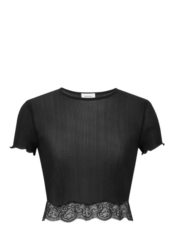 Saint Laurent Lace Detailed Crewneck T-shirt - Black