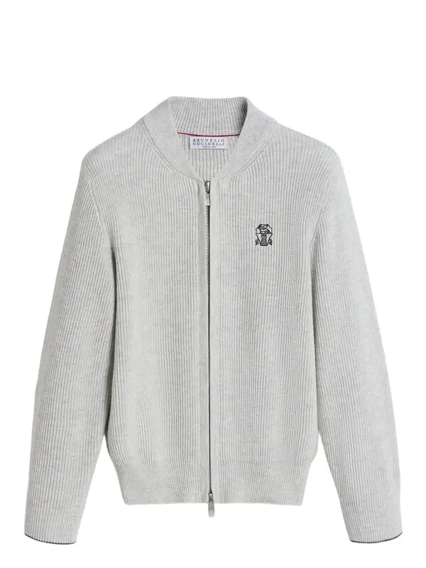 Brunello Cucinelli Two-way Zip Raglan Sleeve Cardigan With English Ribbing - Light Gray