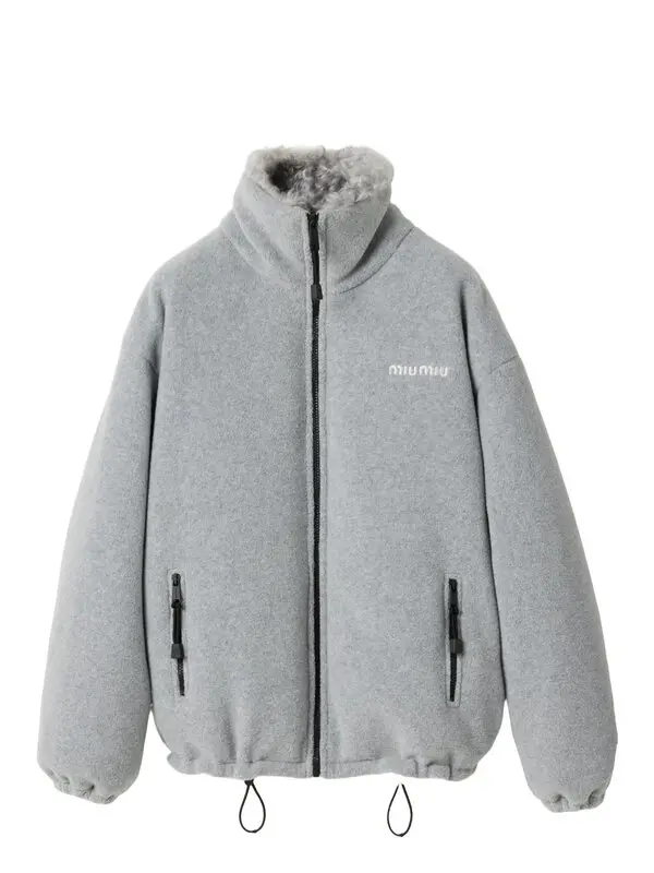 Miu Miu Fleece Down Jacket With Embroidered Logo - Dali Lime