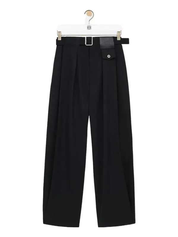 Loewe Pleated Belted Wool Crepe Trousers - Black