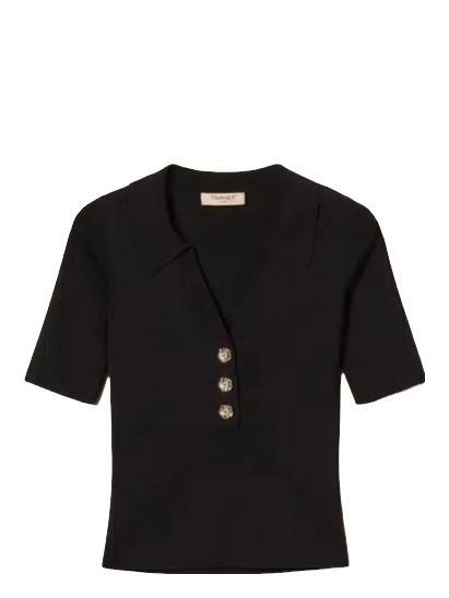 TWINSET Embellished Button Polo Shirt - Black
