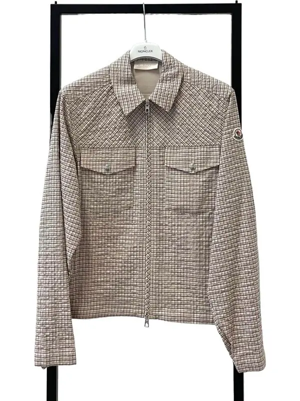 Moncler Micro Madras Flannel Shirt Jacket - Nude