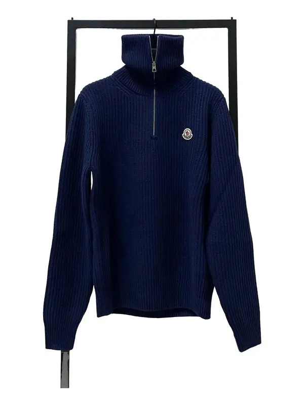 Moncler Logo Rib Wool Turtleneck With Zip Detail - Black