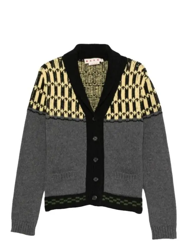 Marni Geometric Pattern Shawl Collar Cardigan - Black