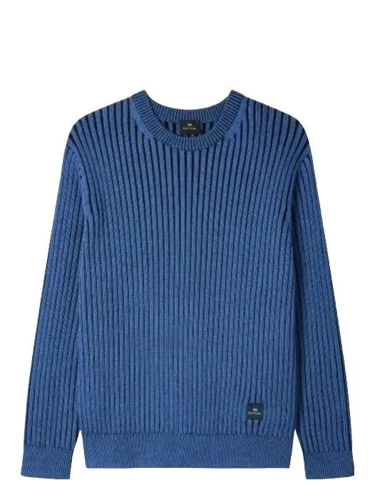 Paul Smith Ribbed-knit Logo Patch Crew Neck Sweater - Blue