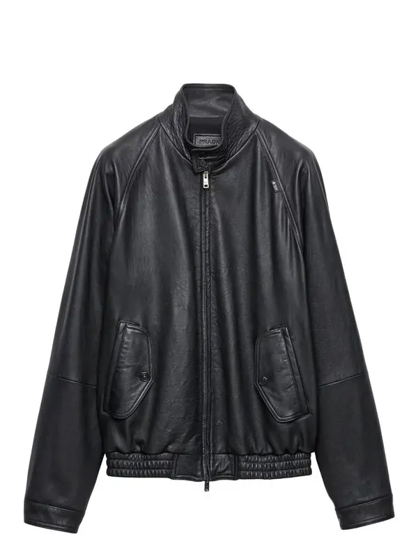 Prada Nappa Leather Zip-up Jacket With Stand Collar - Black