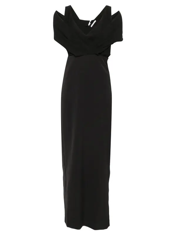 Patrizia Pepe Draped V-neck Maxi Dress - Black