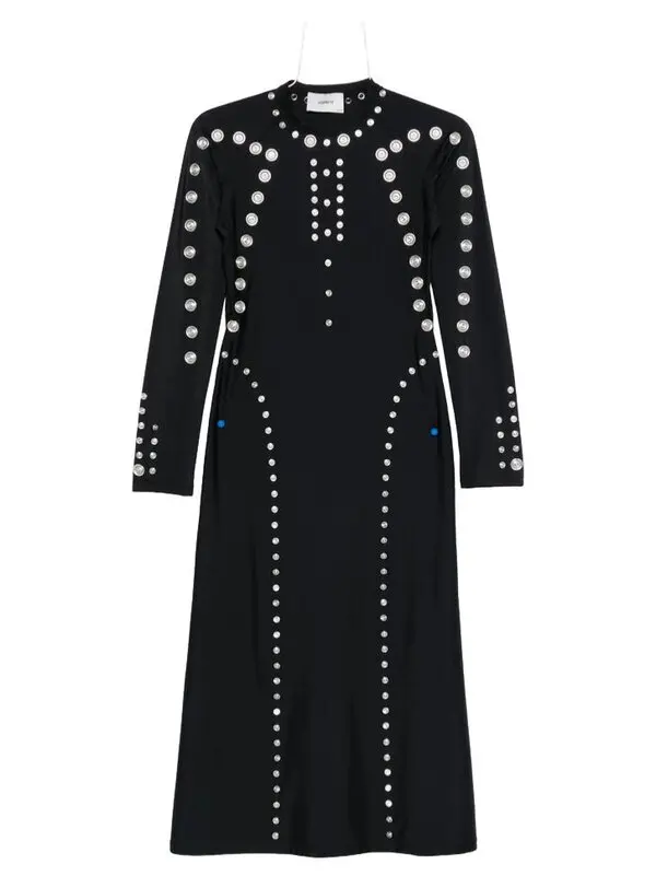 Coperni Metallic Embellished Long Sleeve Maxi Dress - Black