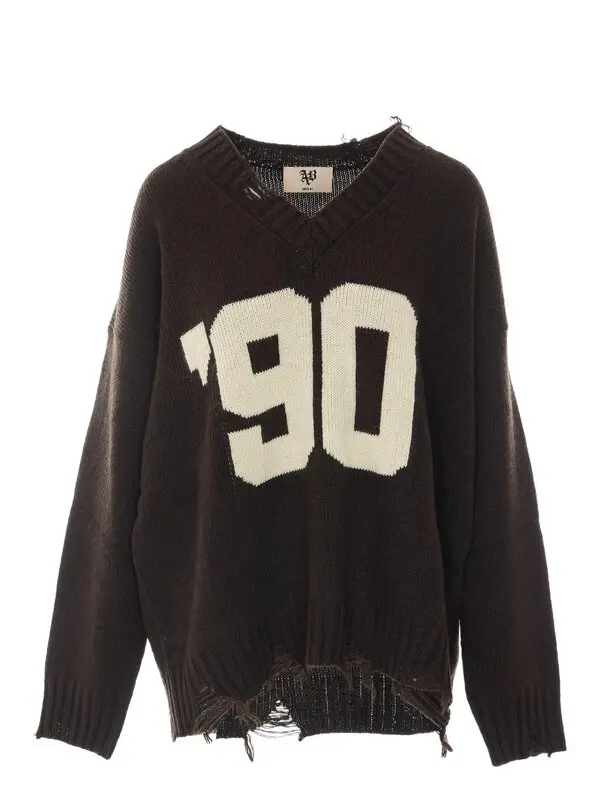ANIYE BY Duke Distressed V-neck Knitted Sweater - Black