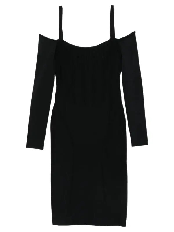 MUGLER Ribbed Off-shoulder Mini Dress - Black