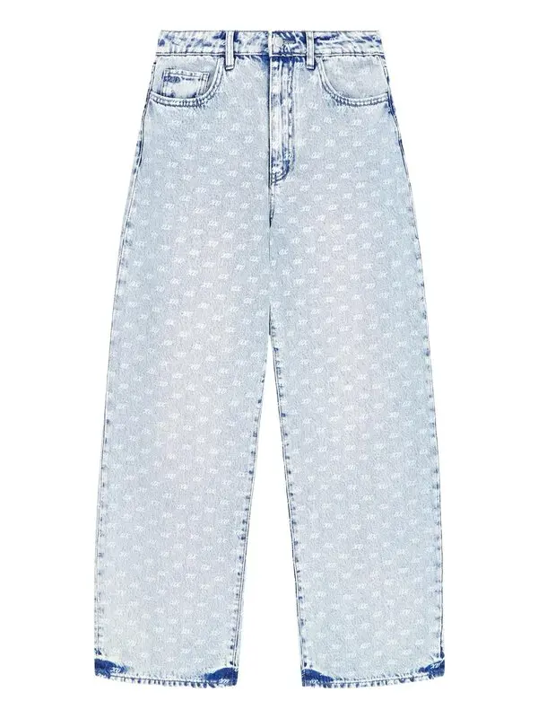 Armani Exchange Oversized Monogram Printed Denim Pants - Blue