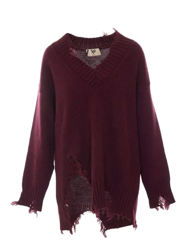 ANIYE BY Tina Distressed V-neck Knitted Sweater - Black