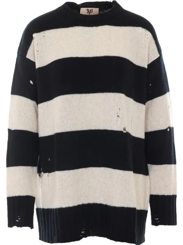 ANIYE BY Lilith Distressed Striped Knitted Sweater - Black