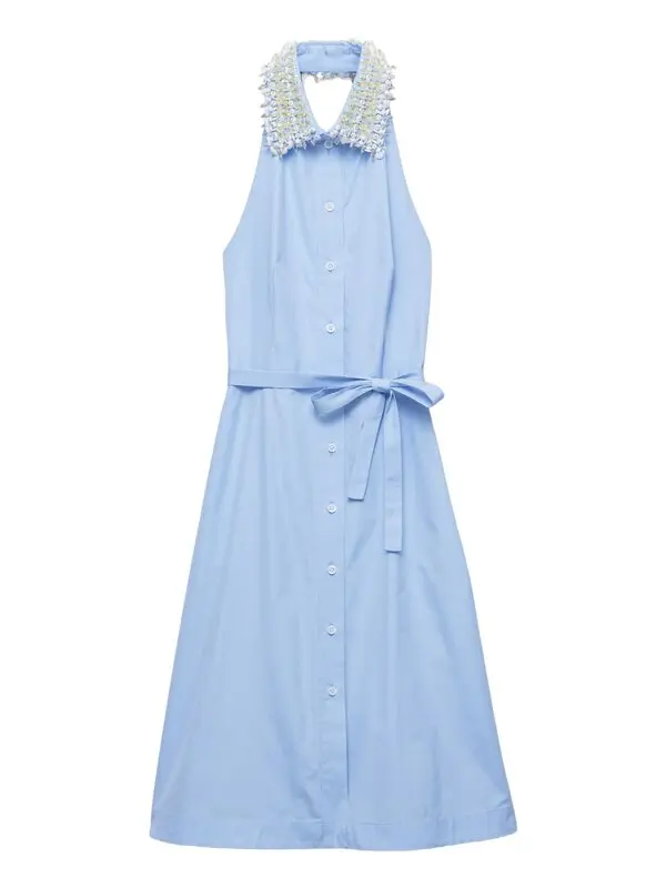 Prada Embroidered Poplin Shirt Dress - Sky-blue