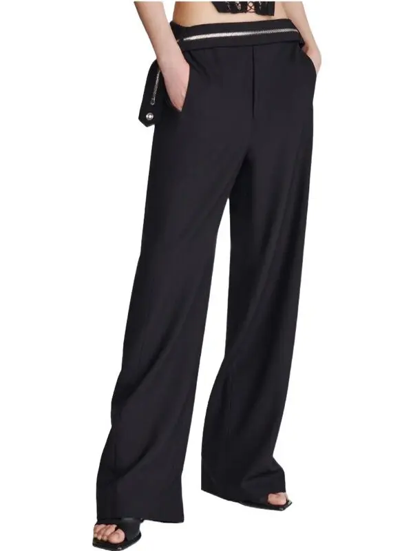 DION LEE Zipped Wool Straight-leg Trousers - Black