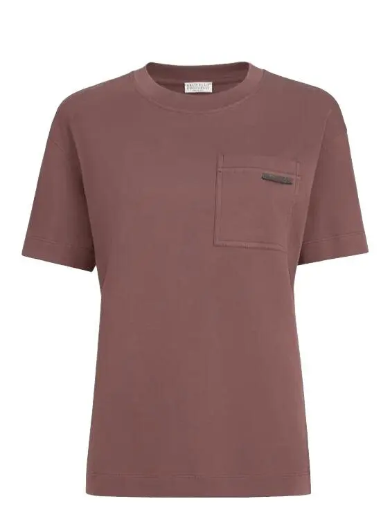 Brunello Cucinelli Cotton Jersey T-shirt With Shiny Tab - Grape