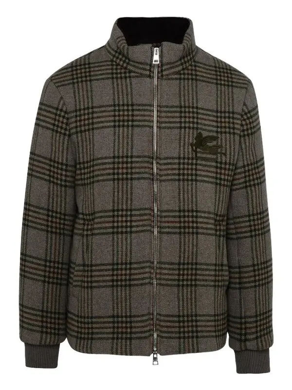 Etro Logo Embroidered Checked Zipped Jacket - Black