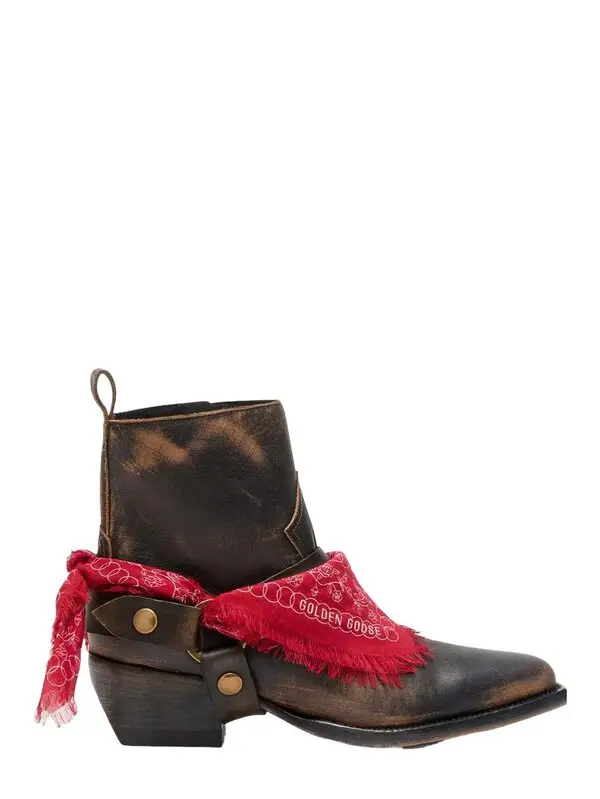 GOLDEN GOOSE Debbie Leather Boots With Removable Buckle And Bandana - Black