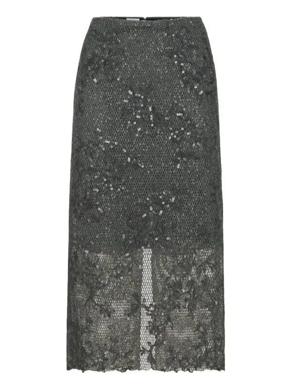 Brunello Cucinelli Lace And Sequin Pencil Skirt - Dark Grey