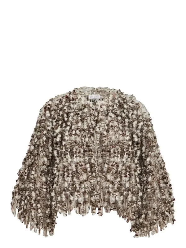 Brunello Cucinelli Mohair And Wool Dazzling Twist-embroidery Cardigan - Brown