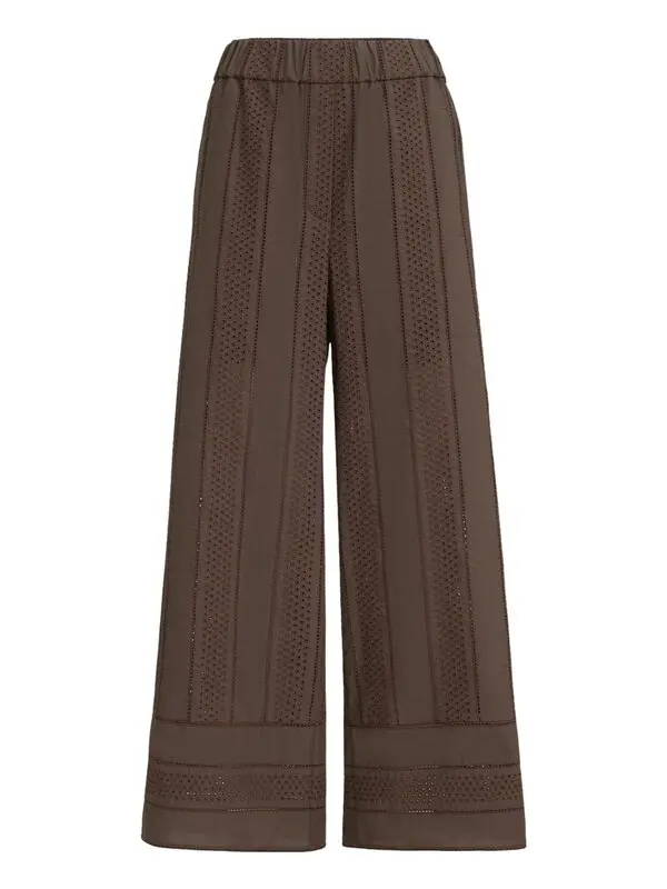 Brunello Cucinelli Techno Cotton Poplin Broderie Anglaise Track Trousers - Chocolate