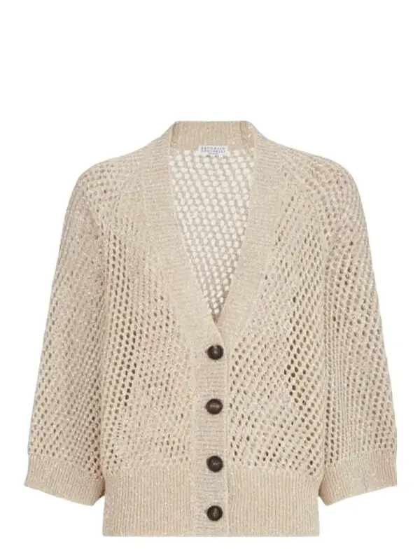 Brunello Cucinelli Hemp Mesh Knit Cardigan - Sand