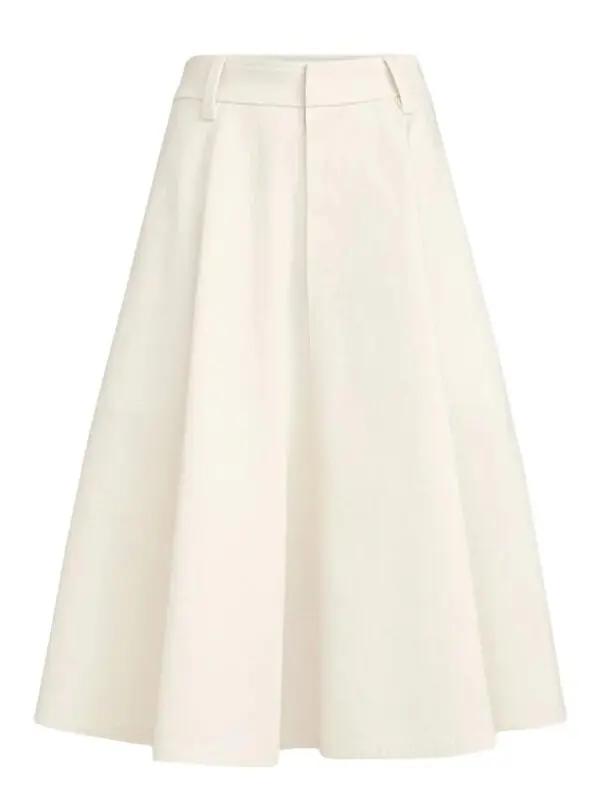 Brunello Cucinelli Dyed Cotton And Wool Crinkled Denim Full Skirt With Monili Trim - Panama