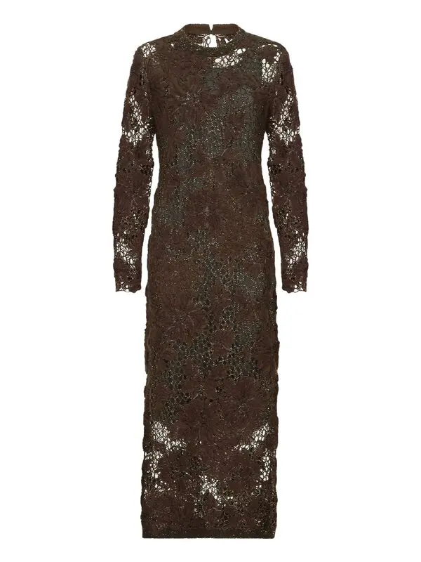 Brunello Cucinelli Whispering Bloom-embroidery Knit Dress In Sparkling Mohair And Wool - Brown