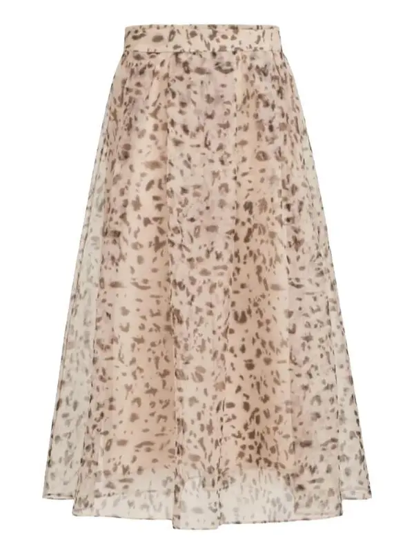 Brunello Cucinelli Lynx-print Silk Organza Pleated Skirt - Beige