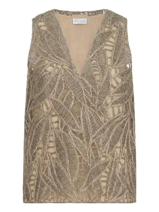 Brunello Cucinelli Sleeveless Embroidered Top - Rope