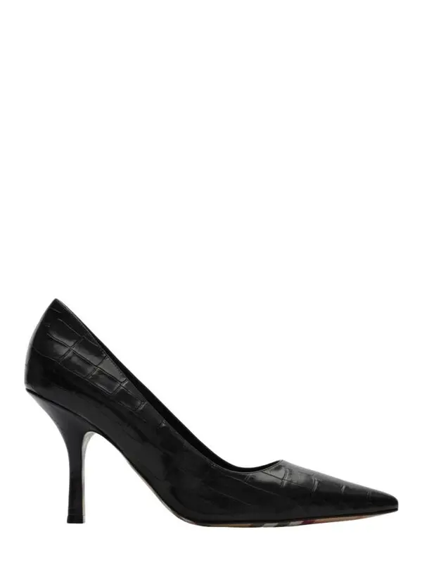 Burberry Crocodile-effect Leather Pointed-toe Pumps - Black