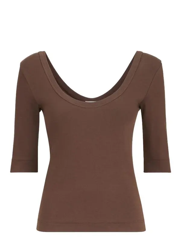 Brunello Cucinelli Stretch Cotton Ribbed Jersey T-shirt With Monili - Pinecone Brown