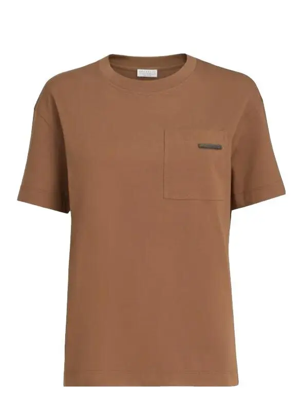 Brunello Cucinelli Cotton Jersey T-shirt With Monili Detail - Brown
