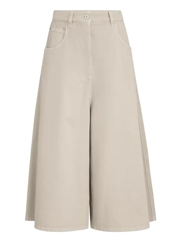 Brunello Cucinelli Dyed Denim Wide Cropped Trousers With Monili - Sand