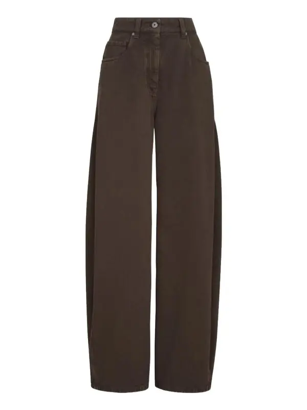 Brunello Cucinelli Dyed Denim Wide-leg Trousers With Monili Embellishment - Pine Cone Brown