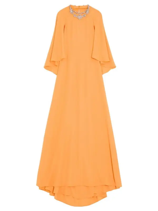 Valentino Garavani Shawl Dress With Embroidered Necklace - Orange