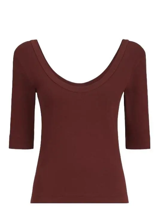 Brunello Cucinelli Stretch Cotton Ribbed Jersey T-shirt With Monili Trim - Wine