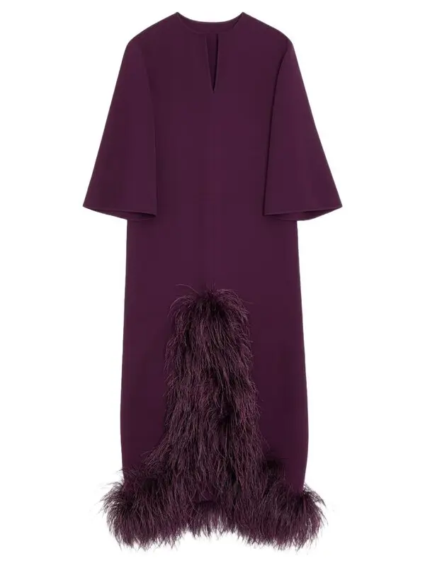 Valentino Garavani Long-sleeved Midi Dress With Feather Embellishments - Red