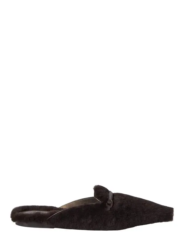 Brunello Cucinelli Shearling Flats With Precious Bar Detail - Rust-brown