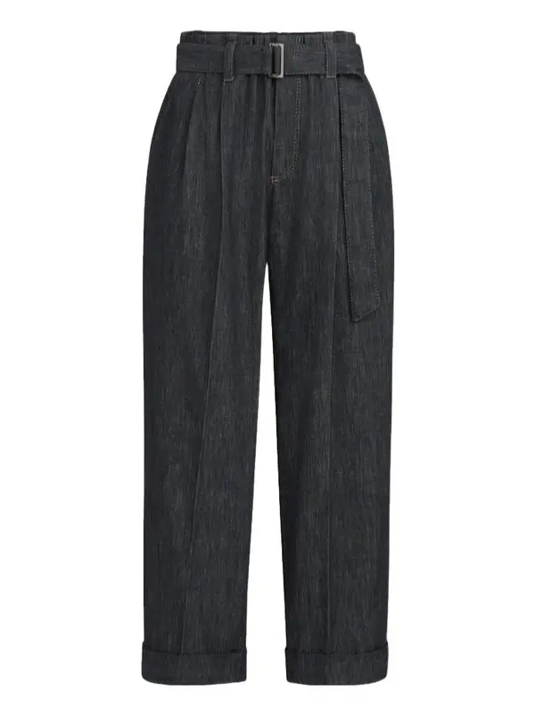 Brunello Cucinelli Cotton Denim-effect Twill Sartorial Trousers With Monili - Black