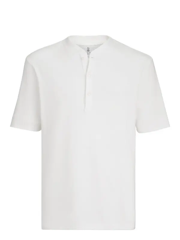 Brunello Cucinelli Ribbed Stretch Cotton And Modal Jersey T-shirt With Henley Collar - White