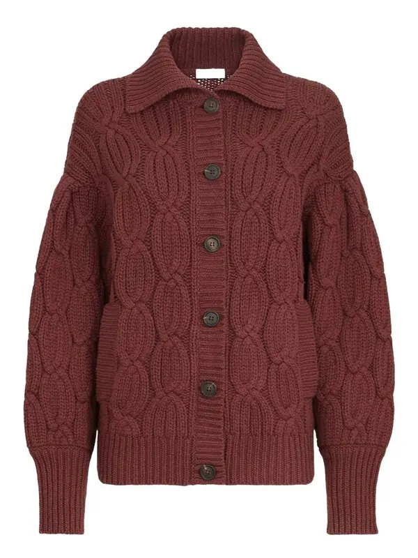 Brunello Cucinelli Cashmere Feather-yarn Heritage Cable Cardigan - Ruby