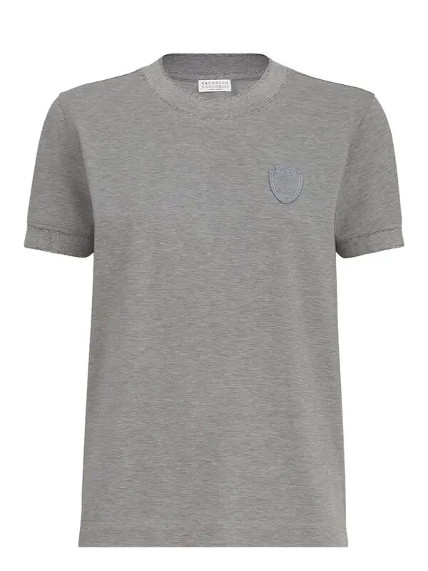 Brunello Cucinelli Stretch-cotton T-shirt With Sparkling Cotton Knit Inserts And Logo - Dark Gray