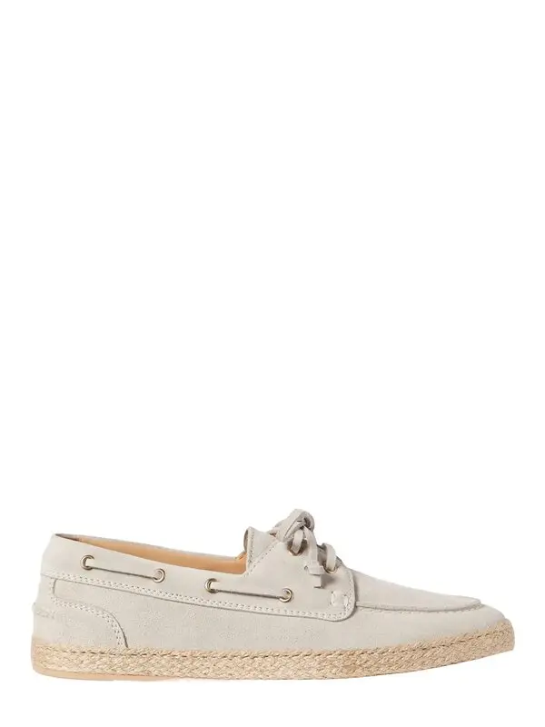 Brunello Cucinelli Suede Boat Shoes With Rope Sole - Light Gray