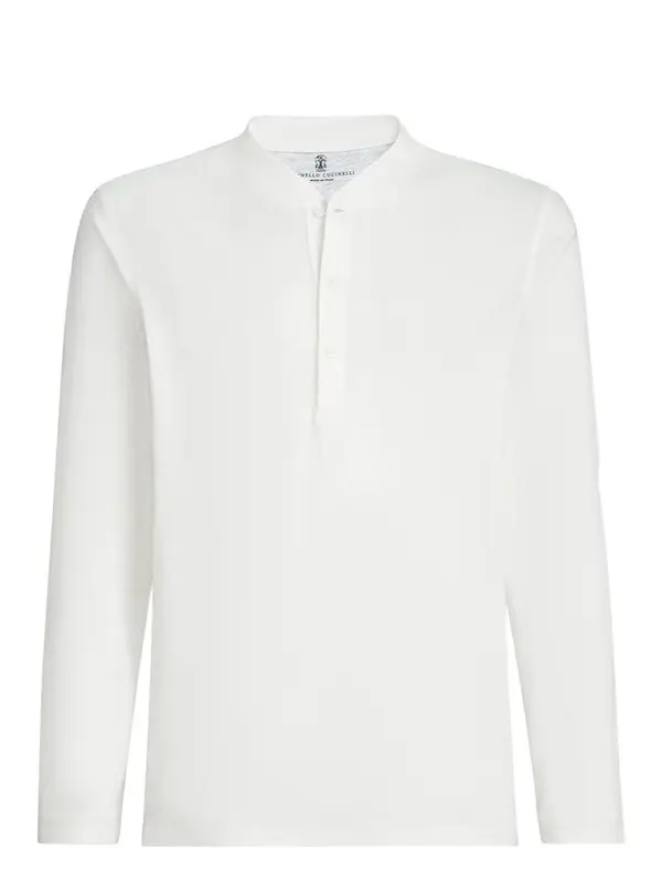 Brunello Cucinelli Linen And Cotton Jersey Long Sleeve T-shirt With Henley Collar - Off-white