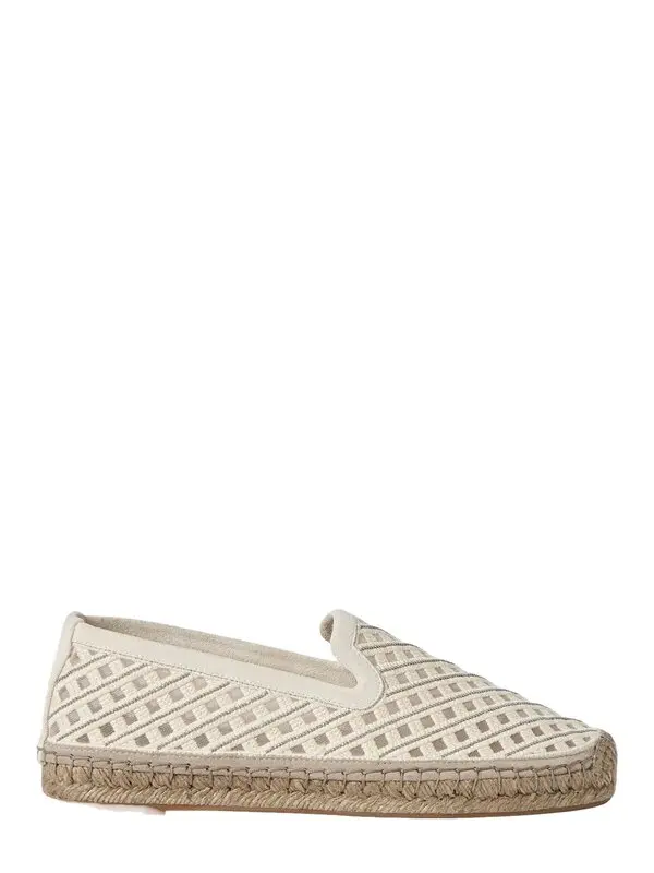 Brunello Cucinelli Cotton And Suede Espadrilles With Precious Net Detailing - Ivory