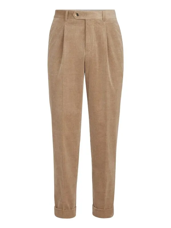Brunello Cucinelli Comfort Cotton And Cashmere Corduroy Pleated Trousers - Camel