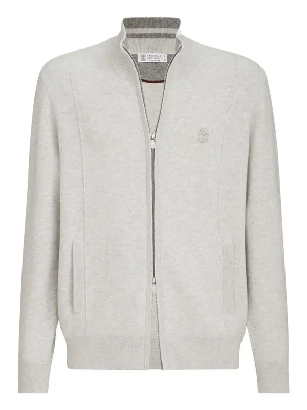 Brunello Cucinelli Cashmere Double Knit Zipper Cardigan - Light Gray